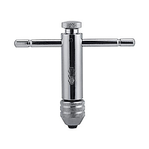 Yosoo Adjustable T-Handle Ratchet Tap Holder Wrench?Household Alloy Steel Silver Adjustable T Type One-Hand Ratchet Wrench Adjustable Tap Wrench T-Handle Tap Wrenches (M5-12 Short)