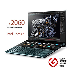 ASUS ZenBook Pro Duo UX581 15.6” 4K UHD NanoEdge Bezel Touch, Intel Core i9-9980HK, 32GB RAM, 1TB PCIe SSD, GeForce RTX 2060, Innovative ScreenPad Plus, Windows 10 Pro - UX581GV-XB94T, Celestial Blue