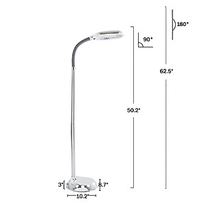 Adjustable Floor Lamp – Full Spectrum Natural Sunlight Lamp with Bendable Neck - Reading, Crafts, Esthetician Floor Light by Lavish Home (Chrome)