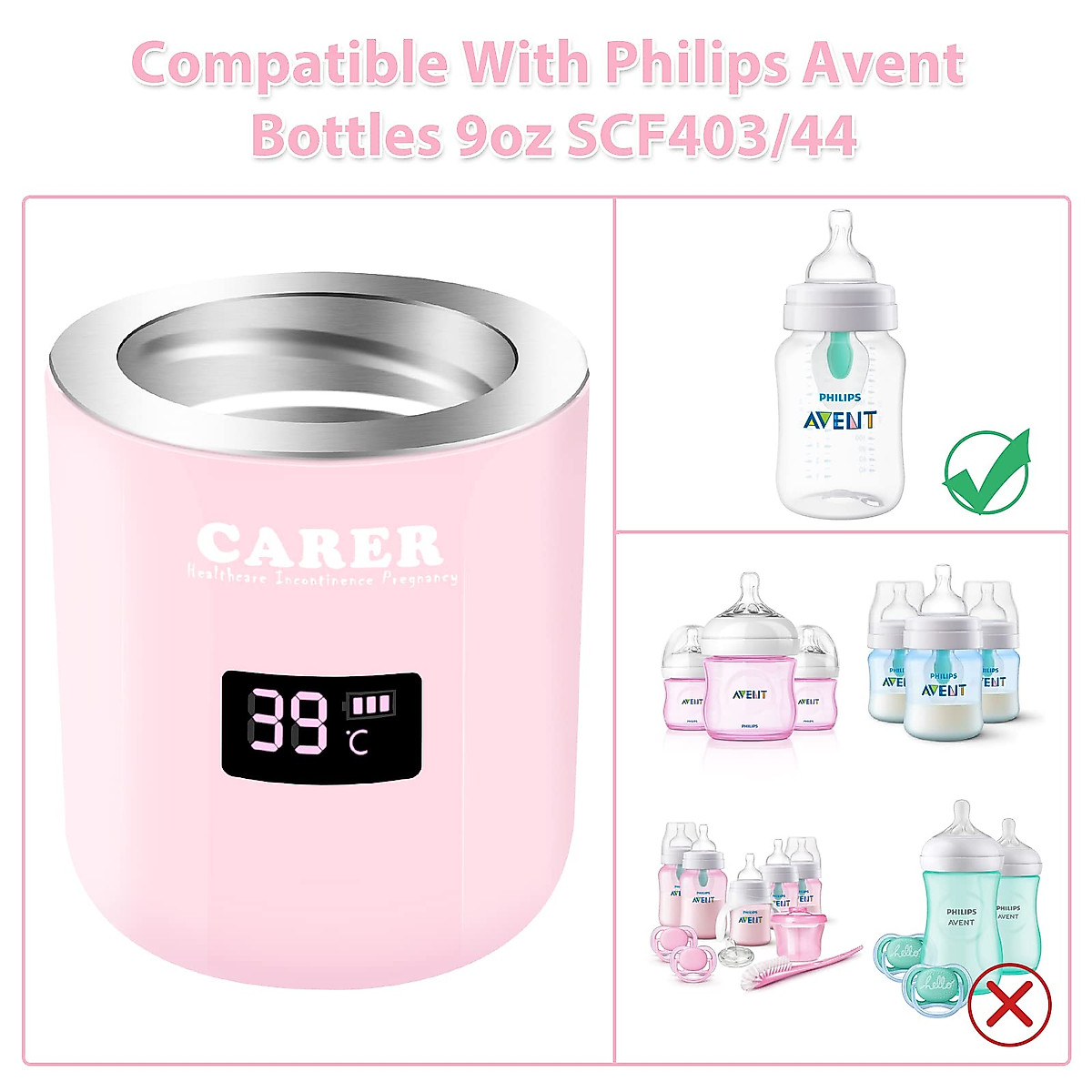 Portable Bottle Warmer Milk Warmers for Breastmilk or Formula, Travel Bottle Warmer Digital Display Thermostat Milk Heater for Baby Milk Perfect Temperature Fast Bottle Warmer Fits Most Bottle Size