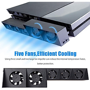 Linkhood Cooling Fan for PS4, USB External Cooler 5 Fan Turbo Temperature Control Cooling Fans for Sony Playstation 4 Gaming Console
