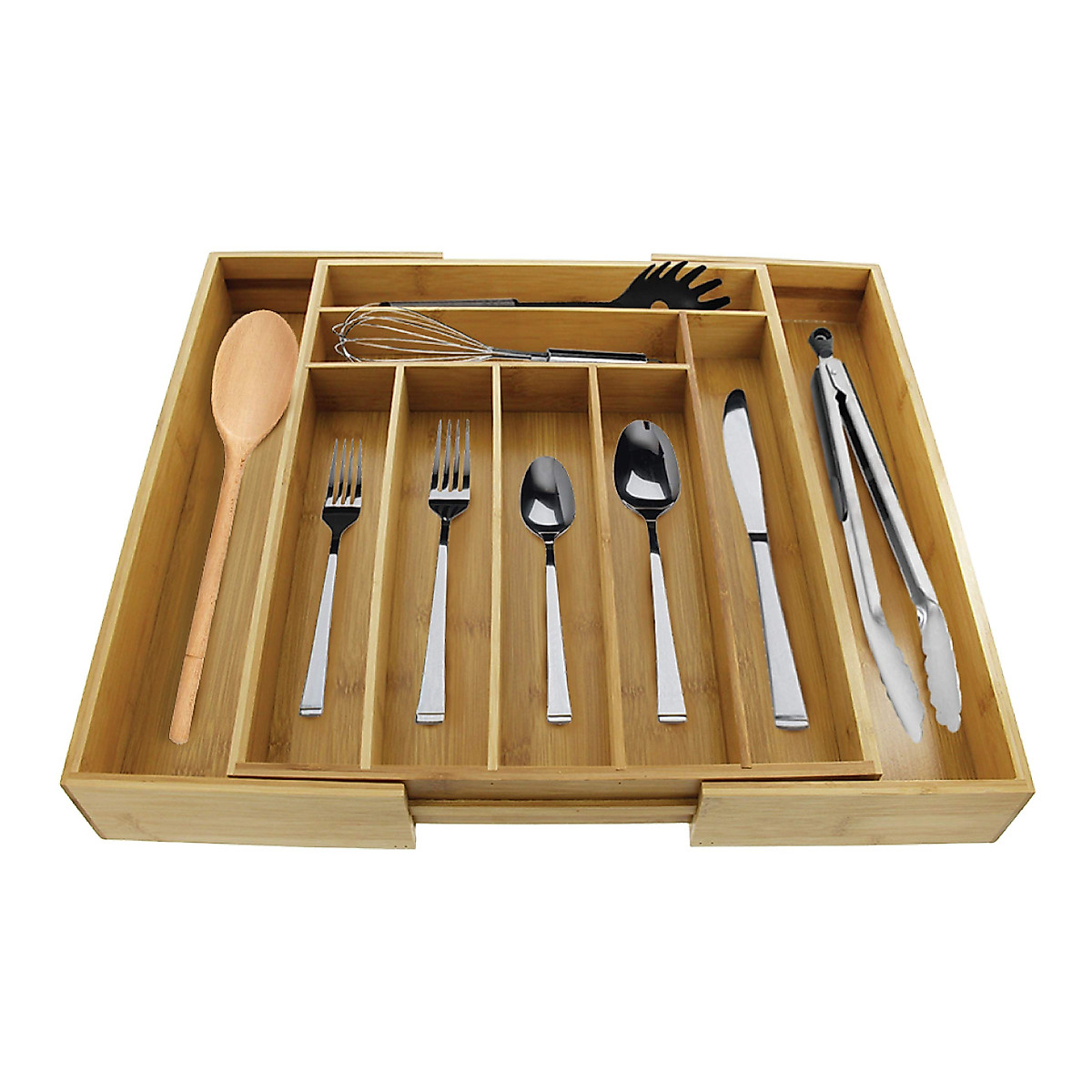 Cuisinart 9 Compartment Adjustable Bamboo Utensil Organizer – Ideal for Keeping Kitchen Supplies and Silverware Organized – Flatware Drawer Tray for Multi-Purpose Storage 18 x 13 x 2 Inches
