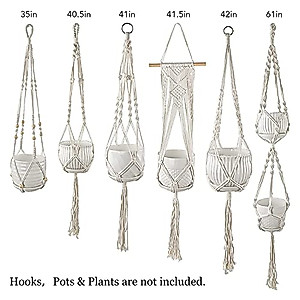 Whonline 6 Packs Macrame Plant Hanger, Plant Hangers Indoor Flower Pot Holder Handmade Cotton White Hanging Planter Basket for Plants Wall Window Outdoor Bedroom Boho Home Decor (6 Sizes)