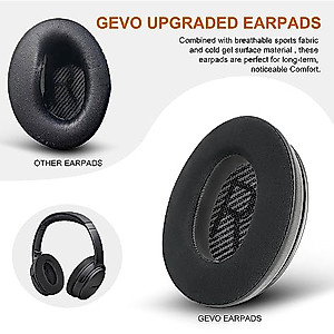 GEVO Cooling-Gel Ear Pads Cushions Replacement, Ear Pads for Bose QuietComfort 35 (QC35) and Quiet Comfort 35 II (QC35 II) Over-Ear Headphones & More, Memory Foam & Cooler for Longer (Black)