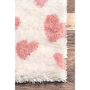 nuLOOM Olivia Heart Nursery Shag Area Rug, 3' 3" x 5', Pink