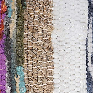 LR Home Multicolored Chindi with Natural Jute Striped Throw Pillow, 1 Count (Pack of 1), White/Tan/Multi