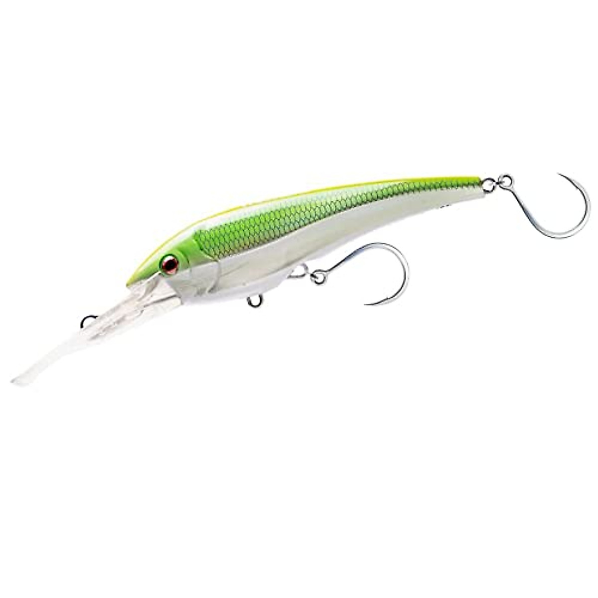 Nomad Design DTX Minnow with Patented Autotune System - Distressed Baitfish Swimming, Hydrospeed Belly Eyelet for Faster Trolling, BKK Diablo 5X Singles 3/0 Hooks, 125 FLT 5, 20ft, Hot Pink Mackerel