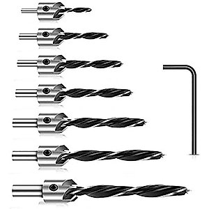 Werkzeug Countersink drill bit Set, Wood Drill Bit Set with One Hex-Key, High Carbon Steel Smart Drill Bit for Woodworking Adjustable Carpentry Reamer Plated (7 PCS)
