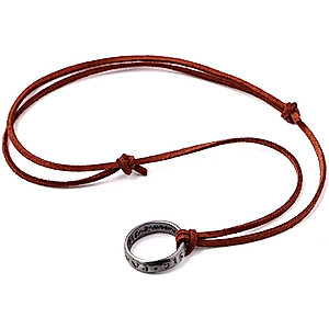 OfficialOtaku Uncharted Nathan Drake Silver Ring Cosplay Pendant Necklace - Brown/Silver