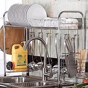 ZSQAI Double-layer Dish Board Rack Drain Storage Rack Shelf Bowl Cup Rack Anti-rust Cutting Board Kitchen Multifunctional Shelf