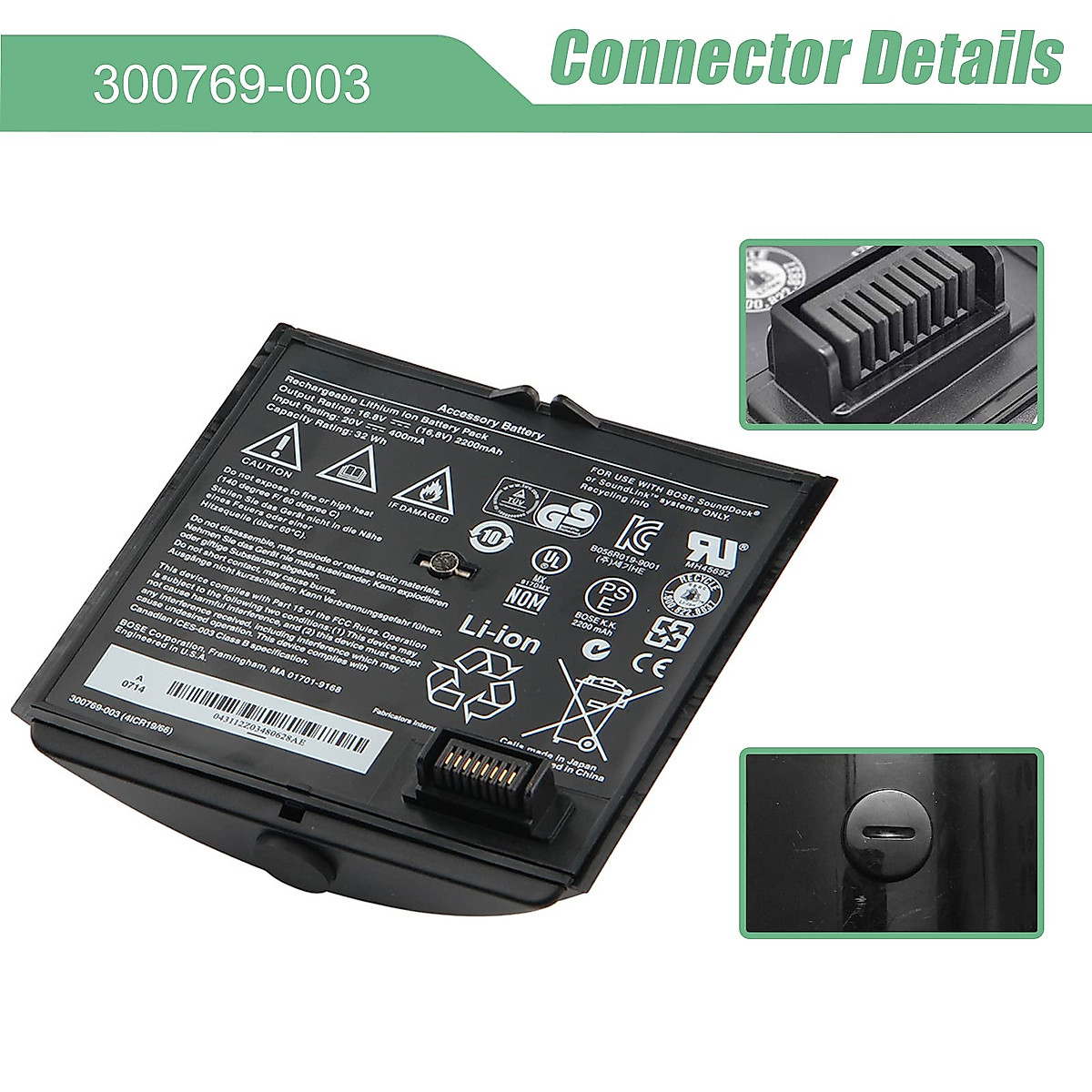 300769-003 Battery Replacement for Bose Sounddock Portable Digital Music System SoundLink Air Series 300769-001 300769-004 300769-002 300770-001 4ICR19/66 16.8V 32Wh 2200mAh