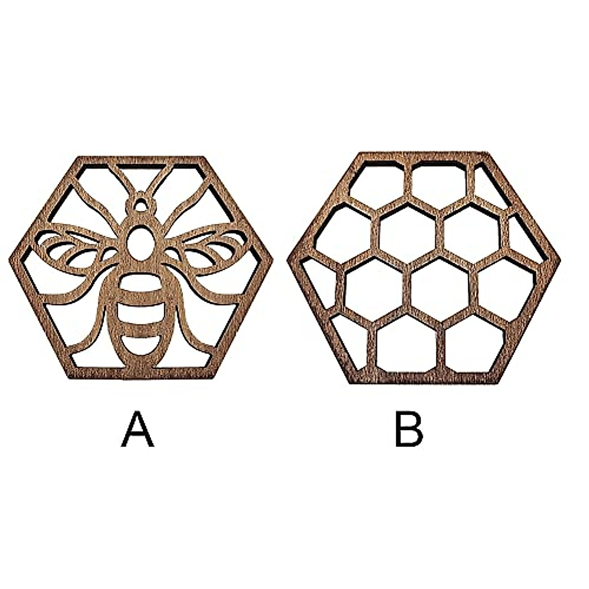 10Pcs Wooden Coaster Hollow Hex Wooden Cup Cushion Honeycomb Design Cup Pad Wall Art Decoratiob for Bee Lovers Collection Housewarming Gift Coffee DIY Bar Home Decor(10Pcs, Bees)