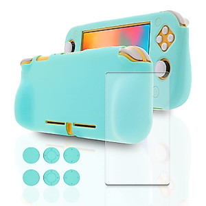 Switch Lite Coral Accessories, Soft Silicone Case for Nintendo Switch Lite with Screen Protector and 6 Thumb Grips - Coral