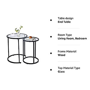 RiteSune Round Glass Black Nesting Side End Accent Tables Set of 2, Small Stacking Coffee Table for Small Space Living Room, Bedroom, Christmas, New Year (Black)