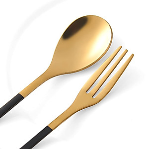 AnSaw 10-Pc Black & Gold Mini Spoons & Forks Set, 4.7" Leaf Handle - Stainless Steel, Ideal for Coffee,Tea, Appetizers, Tastings, Parties, Charcuterie & Cocktails