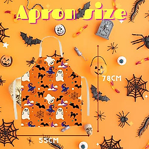Crethinkaty halloween apron halloween party apron, ghost apron, pumpkin apron bat baking BBQ apron adjustable kitchen apron women (style 2)