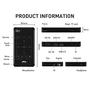 DLP P09-II Full HD Projector Android 9.0 DDR4 2GB 32GB Mini Portable 4K Wifi BT4.2 4000mA Battery Video Beamer Home Cinema