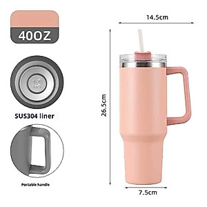 40oz Tumbler With Handle And Straw,Insulated Stainless Steel Double Wall Spill Proof Water Bottle water bottle hot and cold tumbler thermal mug Tumbler with Handle Gifts for Women Men (light pink)