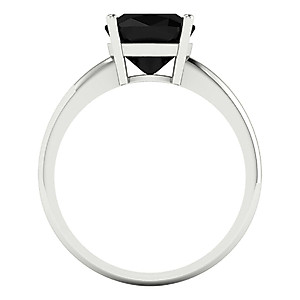 2.6 ct Cushion Cut Solitaire Black Onyx Classic Art Deco Bridal Wedding Statement ring Solid 18K White Gold for Women Size 6