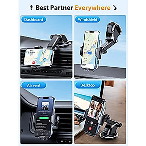 VICSEED Car Phone Holder Mount, [Non-Shaking & No More Falling Phones] Cell Phone Holder Car Mount Hands-Free Universal Cell Phone Mount for Car Dashboard/Windshield/Air Vent Fit for All Mobile Phones