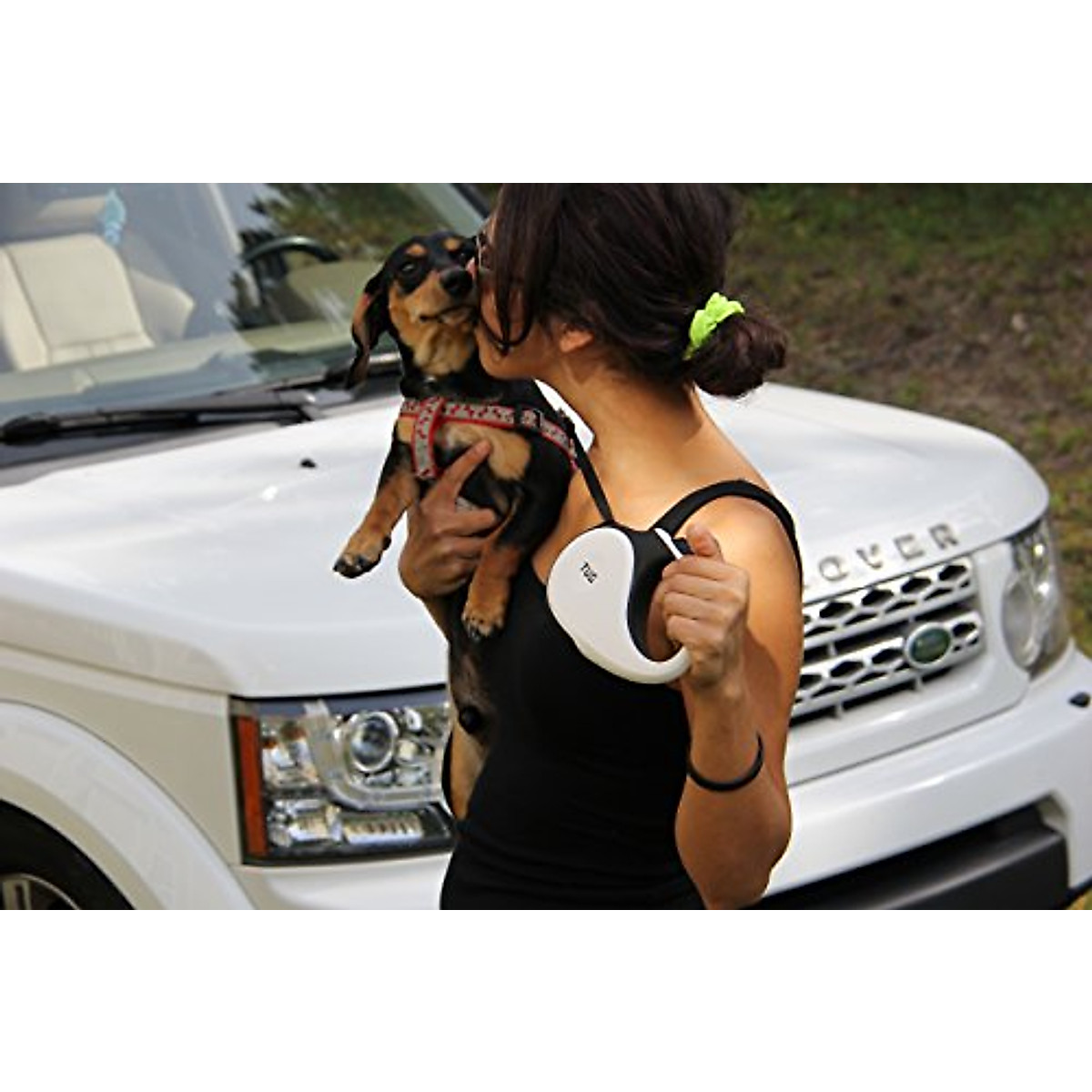 TUG 360° Tangle-Free Retractable Dog Leash | 16 ft Strong Nylon Tape | One-Handed Brake, Pause, Lock (Medium, White)