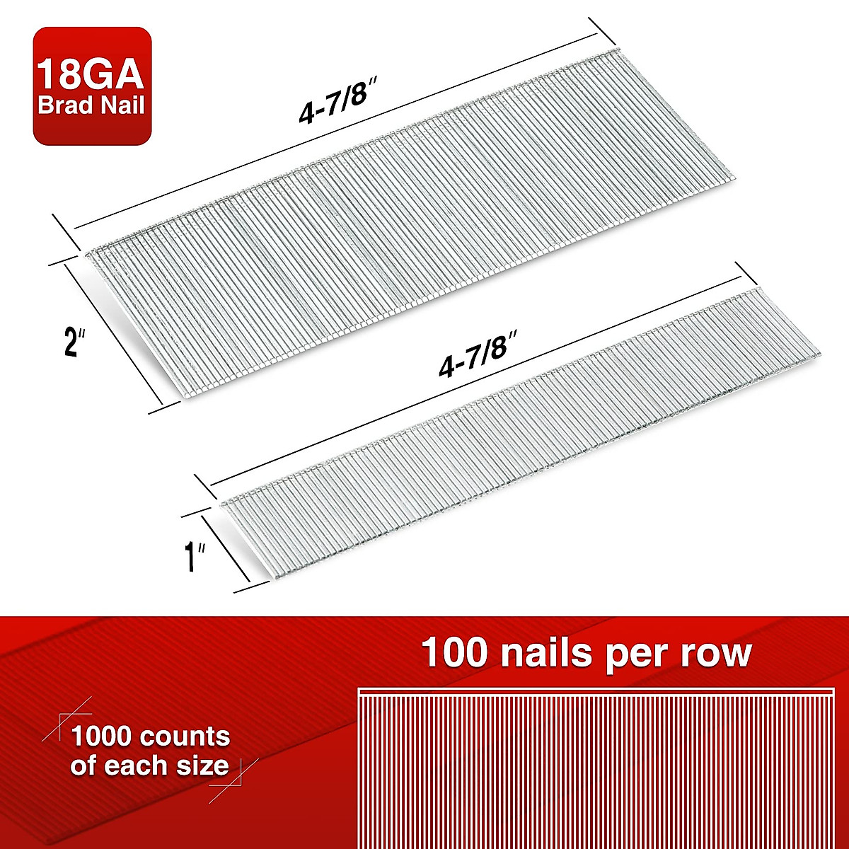 SHALL 3600 Counts 18 Gauge Narrow Crown Staples & Brad Nails, Heavy Duty Galvanized 1/4" Narrow Crown Staples (3/4" 1" 1-1/4" 1-1/2"), Brad Nails (1" 2"), for Pneumatic, Electric Stapler/Brad Nailer