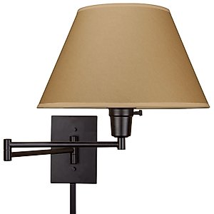 Kira Home Cambridge 15" Swing Arm Wall Lamp - Plug in/Wall Mount, Opaque Paper Shade, 150W 3-Way + Cord Covers, Black Finish
