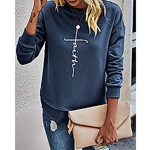 Womens Casual Funny Faith Spirituality Graphic Crewneck Sweatshirt Long Sleeve Loose Pullover Tops Shirts (Navy,Medium,US,Alpha,Medium)