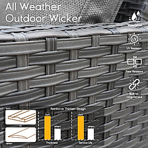 HOOOWOOO Patio Furniture Set,8 Piece Outdoor Furniture with Fire Pit Table,Wicker Patio Conversation Couch Chairs Ottoman Set,Denim Blue