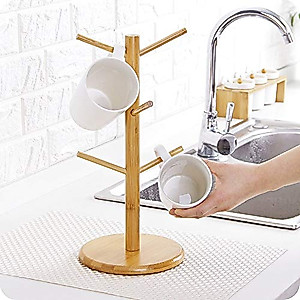BVLJOY Mug Holder Tree, Coffee Cup Holder, Bamboo Mug Tree Stand, Coffee Cup Rack Dryer with 6 Hooks