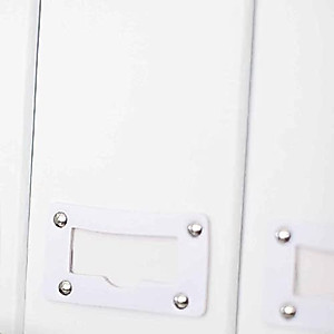 BLU MONACO Foldable White Magazine File Holder with Leather Label Holder - Set of 6 Cardboard Magazine File Boxes Desk File Organizer