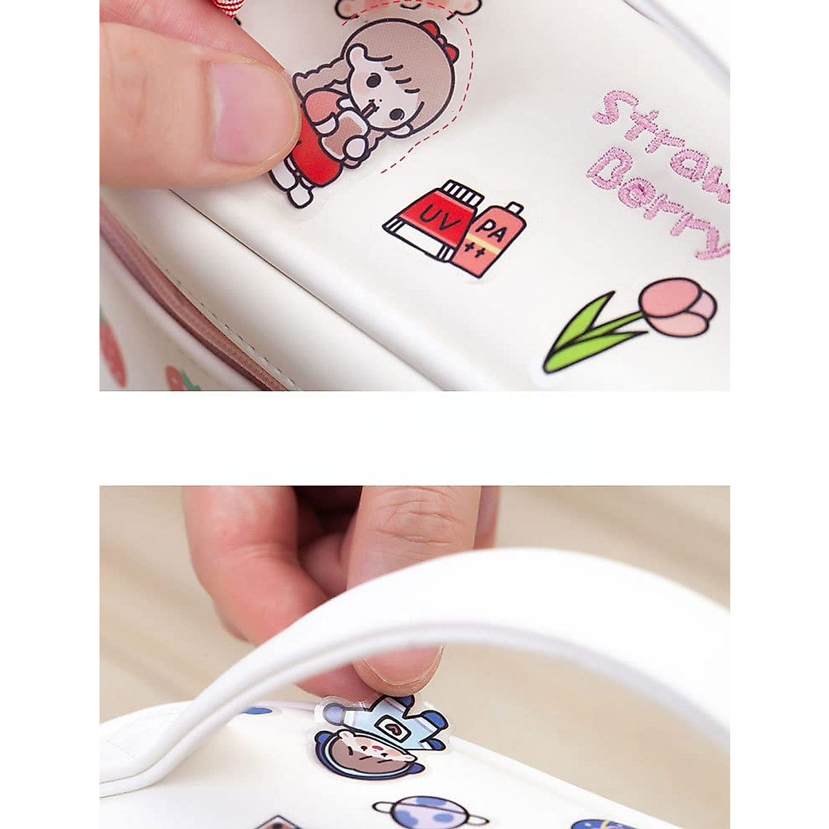 Cute Strawberry Printed Large Capacity Pencil Case Japanese Corduroy Pen Holder Kawaii Stationery Pouch Makeup Cosmetics Bag for Back to Scool Students (Heart)