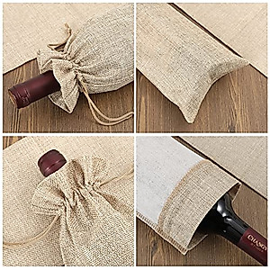 Qibote Burlap Wine Bags with Drawstrings, Wine Bags Gift - Single Reusable Bottle Bags Perfect for Travel, Wedding, Birthday, Housewarming and Dinner Party (12 Pcs - Brown)