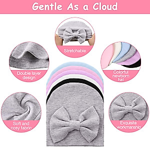 Geyoga 6 Pcs Newborn Hats Baby Beanie Cotton Hats Soft Newborn Baby Cap with Cute Bow for 0-6 Months Girls Unisex Baby(Classic Colors)