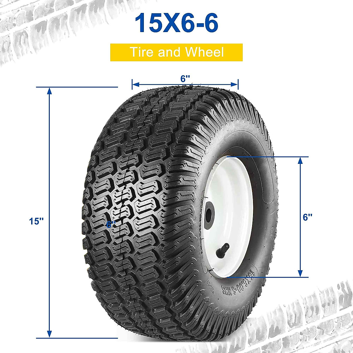 15x6.00-6 Lawn Mower Tires, Riding Lawn Mower Tires 15x6.00-6, 4 Ply Tubeless Lawn Tractor Tires, 3" Offset Hub Long with 3/4" Bushings, Pack of 2
