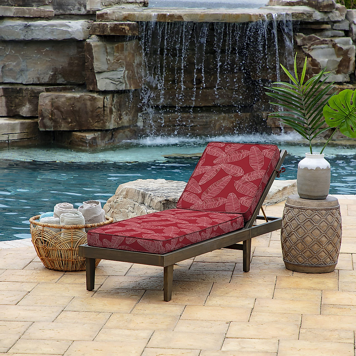 Arden Selections Modern Outdoor Chaise Cushion 21 x 46, Red Leaf Palm