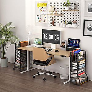 Rolling File Cart 6 Tier File Organizer Cart,Wood and Mesh Design with Detachable Wheels Removable Trays,Rolling Office Cart Homeschool Organization,Paper Organizer Desk Beside Mobile Bookshelf