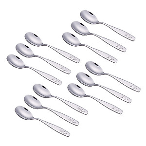 ANNOVA Kids Silverware Children&#039;s Safe Flatware Set Stainless Steel - 12 x Children Dinner Spoons, Toddler Utensils, Metal Cutlery Set for LunchBox (Engraved Dog Bunny) (Stainless Steel, 12 Spoons)