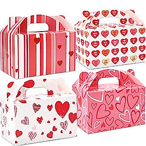 Moretoes 52 Pack Valentine Gable Treat Boxes Cardboard Paper Goodie Boxes Party Supplies, Candy Treat Cookie Boxes