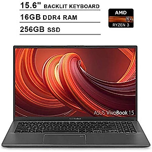 ASUS 2020 VivoBook 15 15.6 Inch FHD 1080P Laptop (AMD Ryzen 3 3200U up to 3.5GHz, 16GB DDR4 RAM, 256GB SSD, AMD Radeon Vega 3, Backlit Keyboard, FP Reader, WiFi, Bluetooth, HDMI, Windows 10) (Grey)