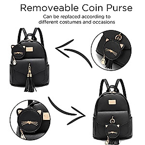 I IHAYNER Mini Backpack for Women Small Backpack Purse for Girls Leather Bookbag Ladies Satchel Bag with Detachable Kitty Coin Purse and Charm Tassel Purple