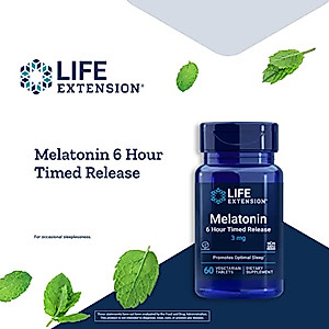 Life Extension Melatonin 6 Hour Timed Release 3 mg - For Circadian Rhythm & Immune Function, Cellular and DNA Health - Sleep Supplement - Non-GMO, Gluten-Free - Vegetarian Tablets, 60 Count
