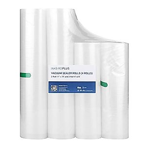 Inkbird 4 Rolls Vacuum Sealer Bags, 11" x 25' 2 Rolls & 8" x 25' 2 Rolls Vacuum Sealer Rolls for Food Saver, Sous Vide Bags Food Storage Freezer Sealer Bag for Cooking with BPA Free