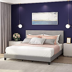Furinno Laval Button Tufted Upholstered Platform Bed Frame, California King, Glacier