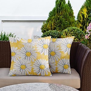 Britown Daisies Flower Outdoor Waterproof Throw Pillow Covers 18 x 18 Inch Set of 2, Summer Vintage Pillowcase Square Cushion Case, Farmhouse Garden Decorative Pillows for Couch Beach Patio