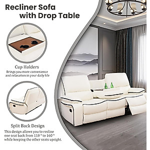 AYCP Manual Reclining Living Room Furniture,Bonded Leather Sofa w/Drop-Down Console, Loveseat w/Storage Console for Living Room/House/Bedroom/Office/Apartment (Ivory White, Sofa+Loveseat)