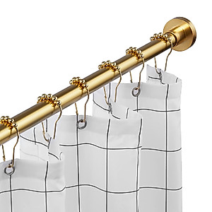 EBOATOP Shower Curtain Rod Tension- Never Rust No Drill Non-Slip Spring Tension Shower Rod, 43-73 inches Metal Steel, Gold