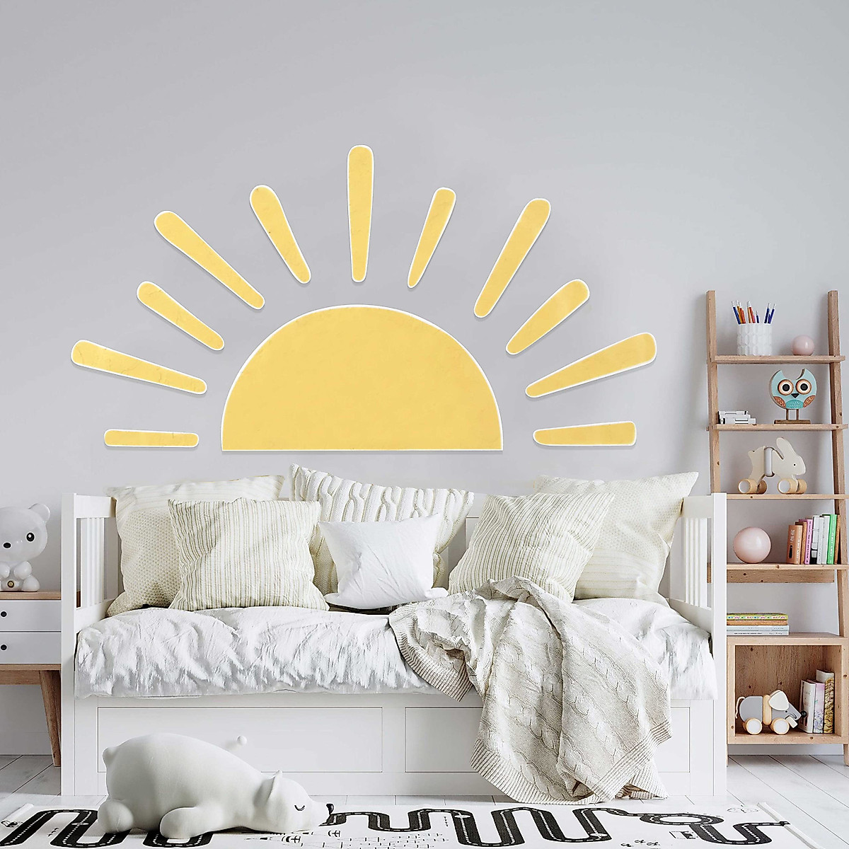 Large Half Sun Wall Decal - Children's Baby Boys Girls Nursery Decor, Kids Room Wall Art, Removable Sunburst Wall Stickers (Sun Wall Decor)