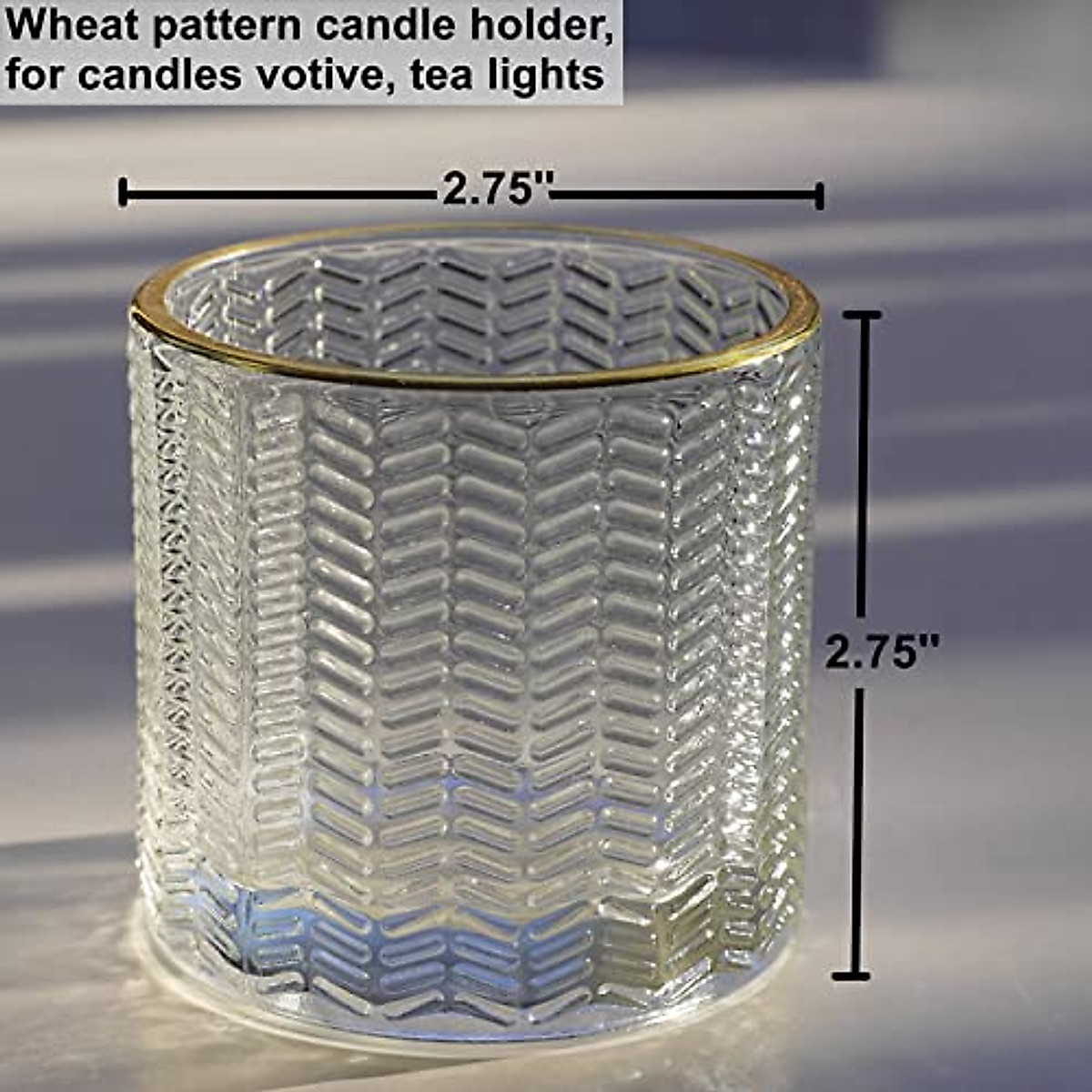 VOHO Votive Candle Holders Set of 6 with Gold Rim, Clear Tealight Candle Holder Bulk for Wedding Party, Glass Votive Candle Holders for Centerpiece Decoration(Clear, 2.75'' x 2.75'')