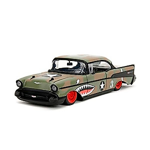 Big Time Muscle 1:24 1957 Chevrolet Bel Air Die-Cast Car, Toys for Kids and Adults(Army Green)